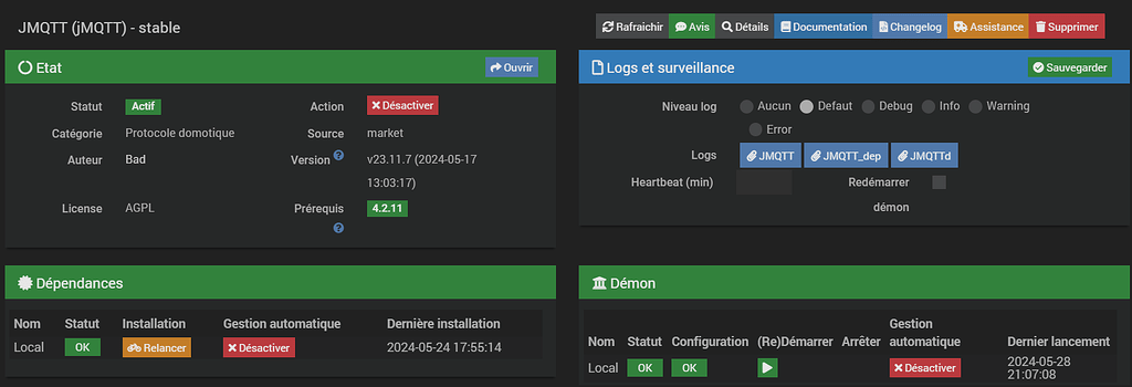 Equipements jMQTT ne répondent plus suite à install Bullseye, restauration sauvegarde 4.3 et ...