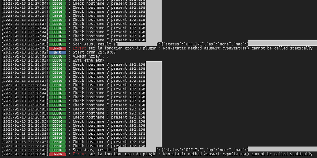 Erreur sur la fonction cron du plugin : Non-static method asuswrt::vpnStatus() cannot be called ...