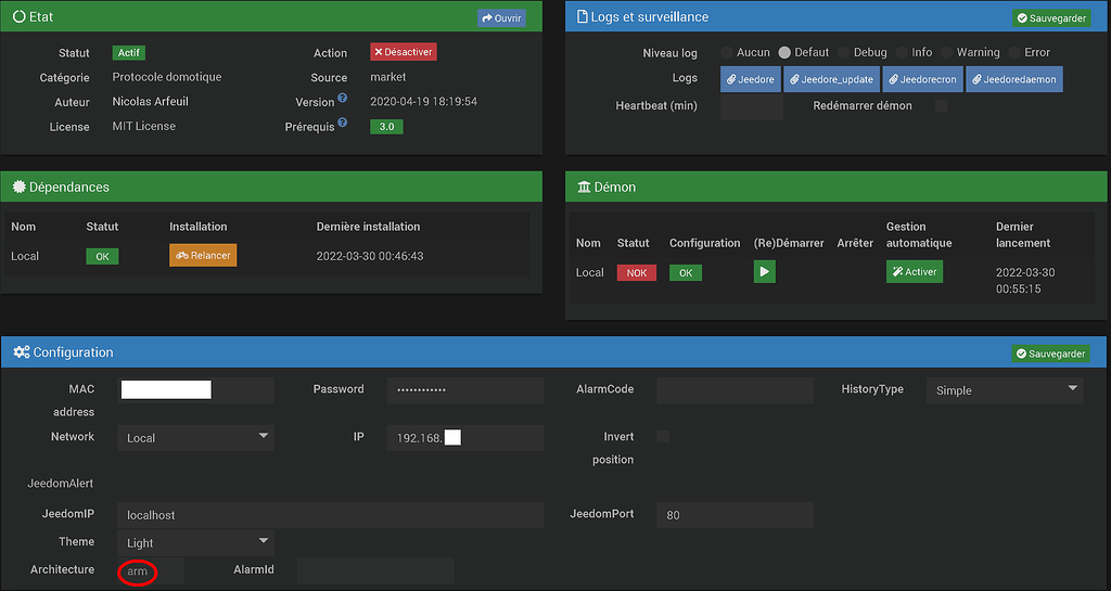 Jeedore : Démon NOK - Passerelle domotique - Communauté Jeedom