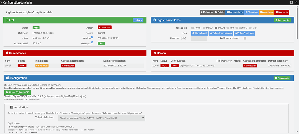 Problème pour relancer les dépendances après la maj du plugin - Protocole domotique - Communauté ...