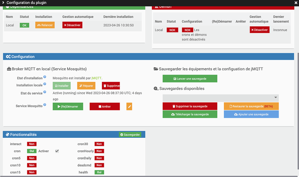 Demons non démarrés jMQTT - Protocole domotique - Communauté Jeedom