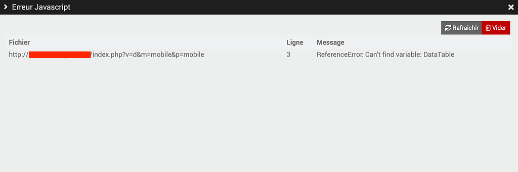 Erreur Javascript - écran scenarios - Communication - Communauté Jeedom
