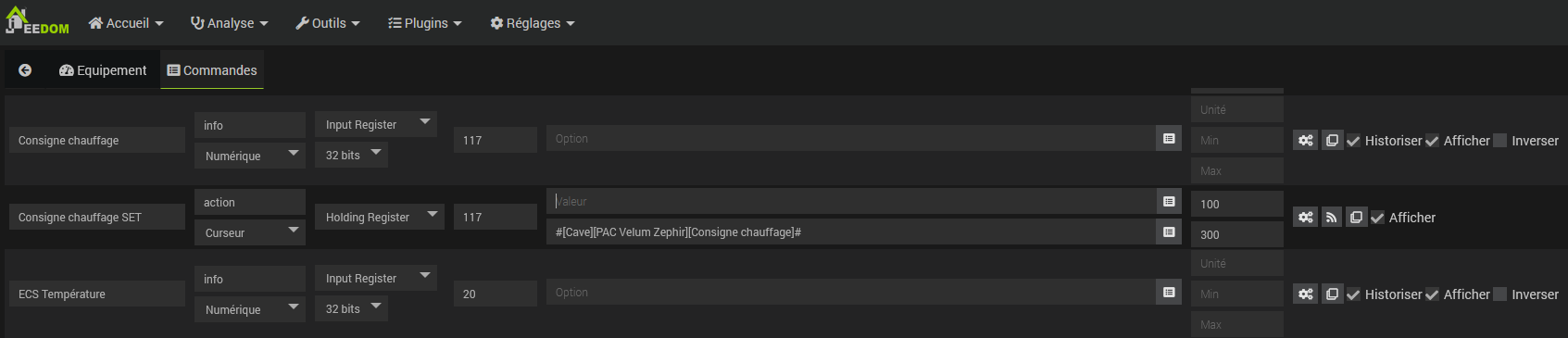 Slider de consigne sur température eau chaude sanitaire - Protocole ...