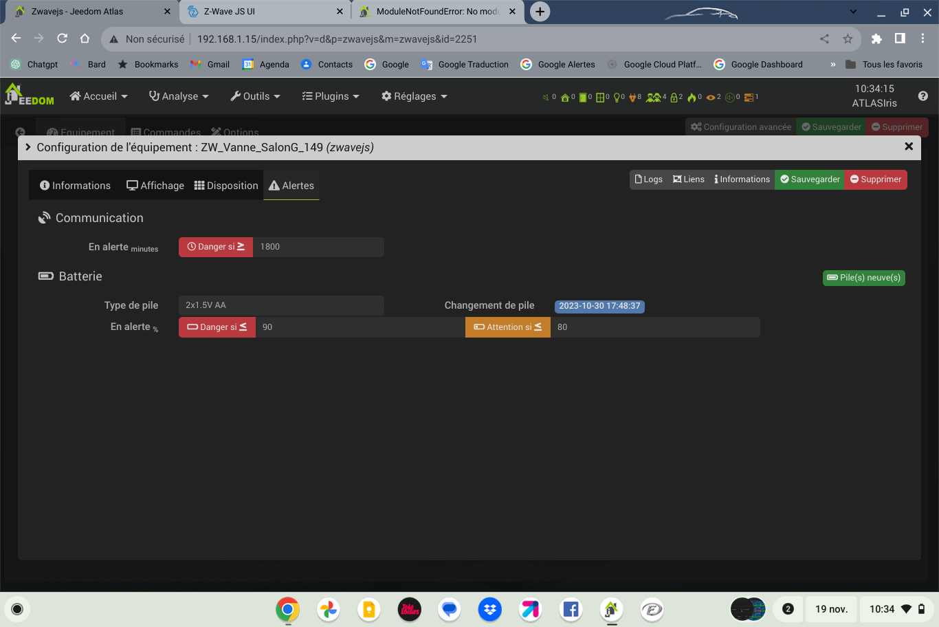 Module en alerte pile alors que 85% - Utilisation du core de Jeedom ...