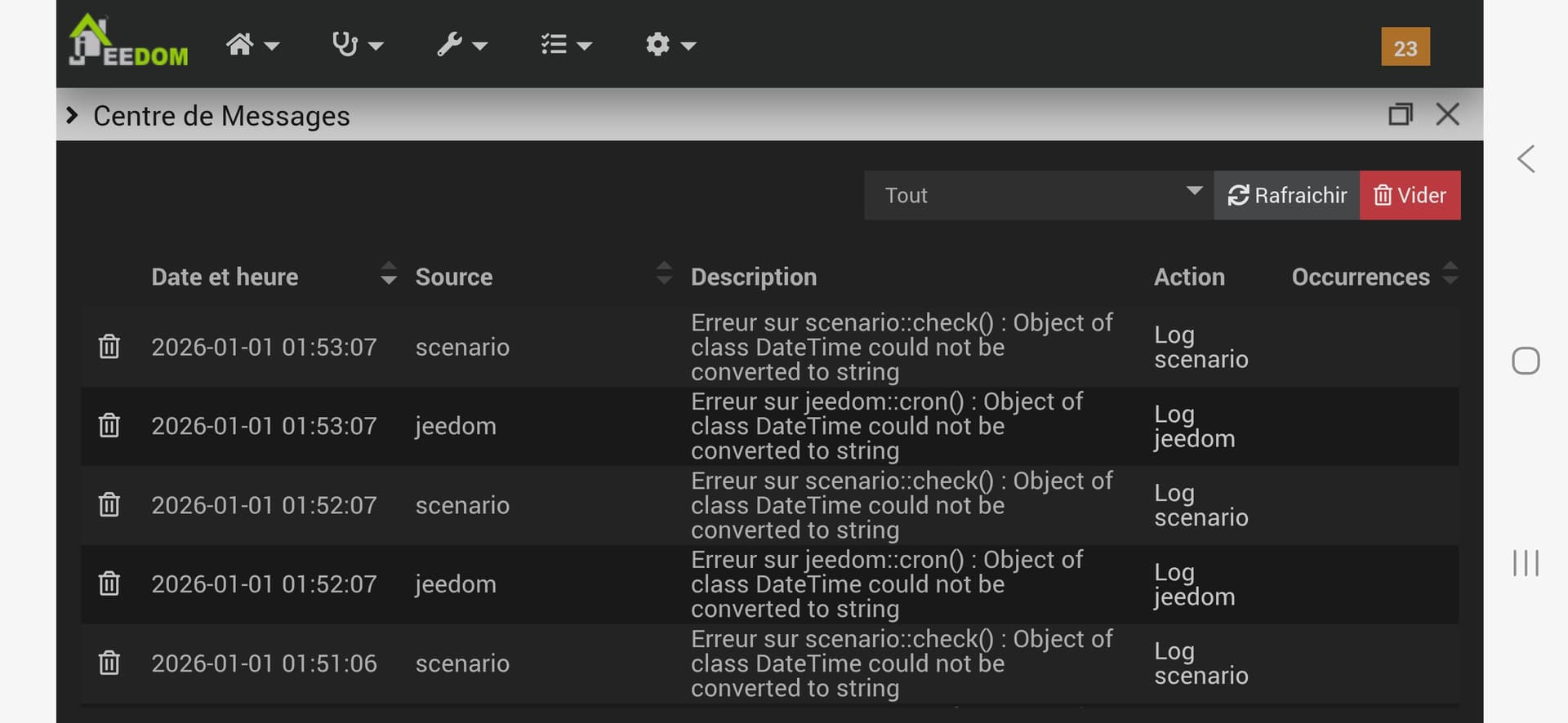 Object of class DateTime could not be - Utilisation du core de Jeedom ...
