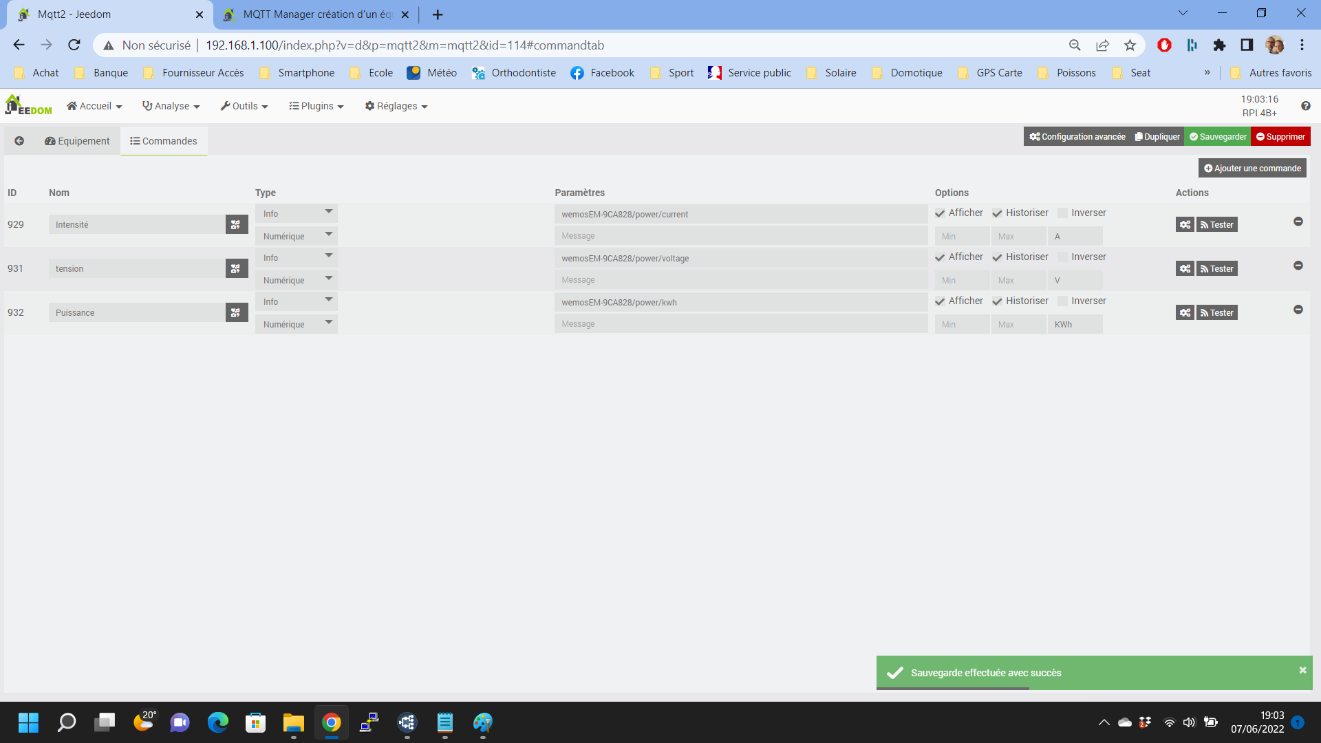 MQTT Manager création d'un équipement - Programmation - Communauté Jeedom