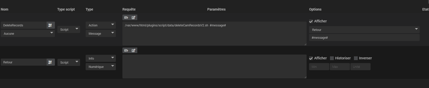 Script type action message avec un script bash exécuté, retour valeur NOK - Programmation ...