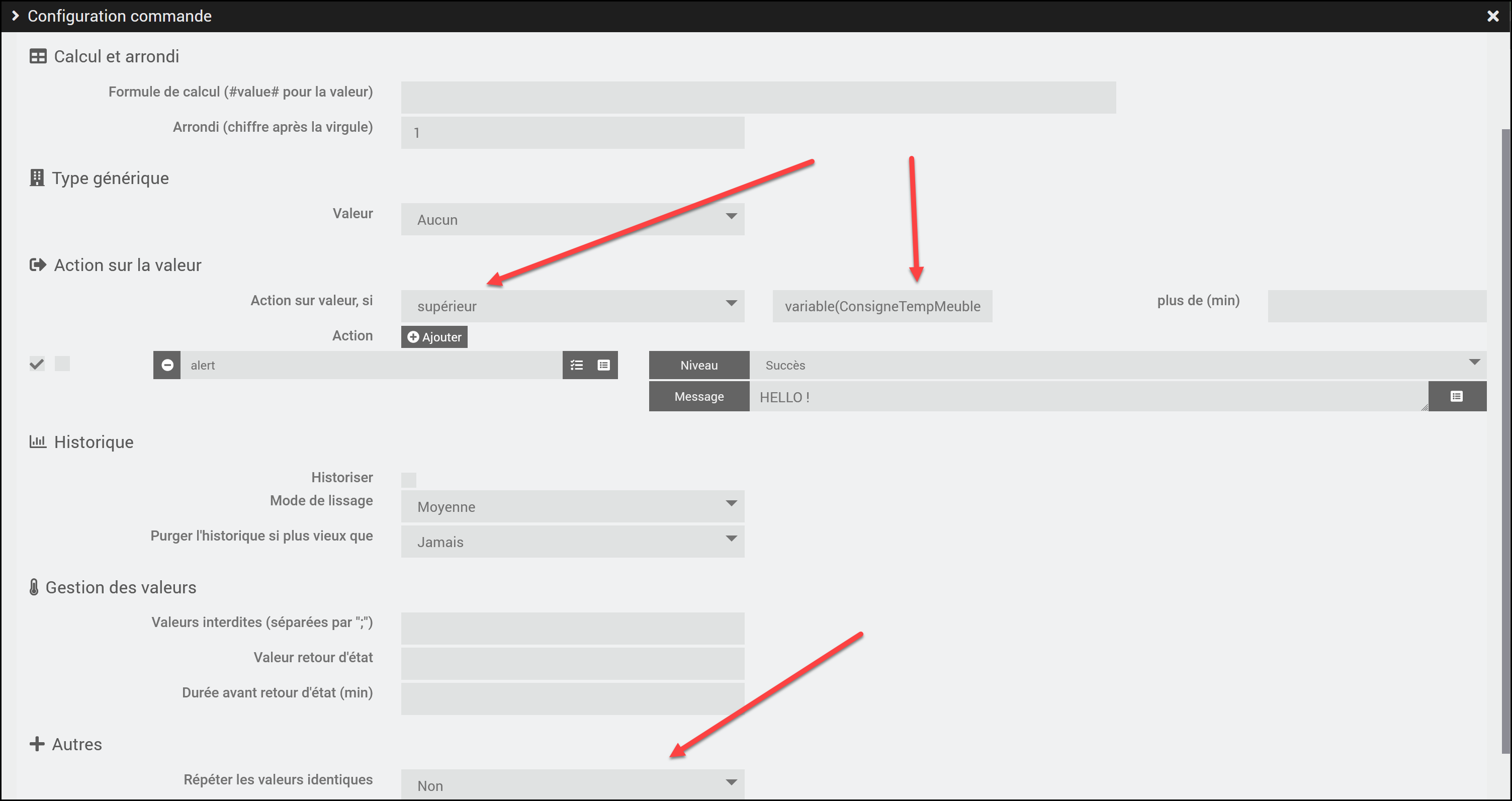 Configuration / Action sur valeur - Utilisation du core de Jeedom - Communauté Jeedom