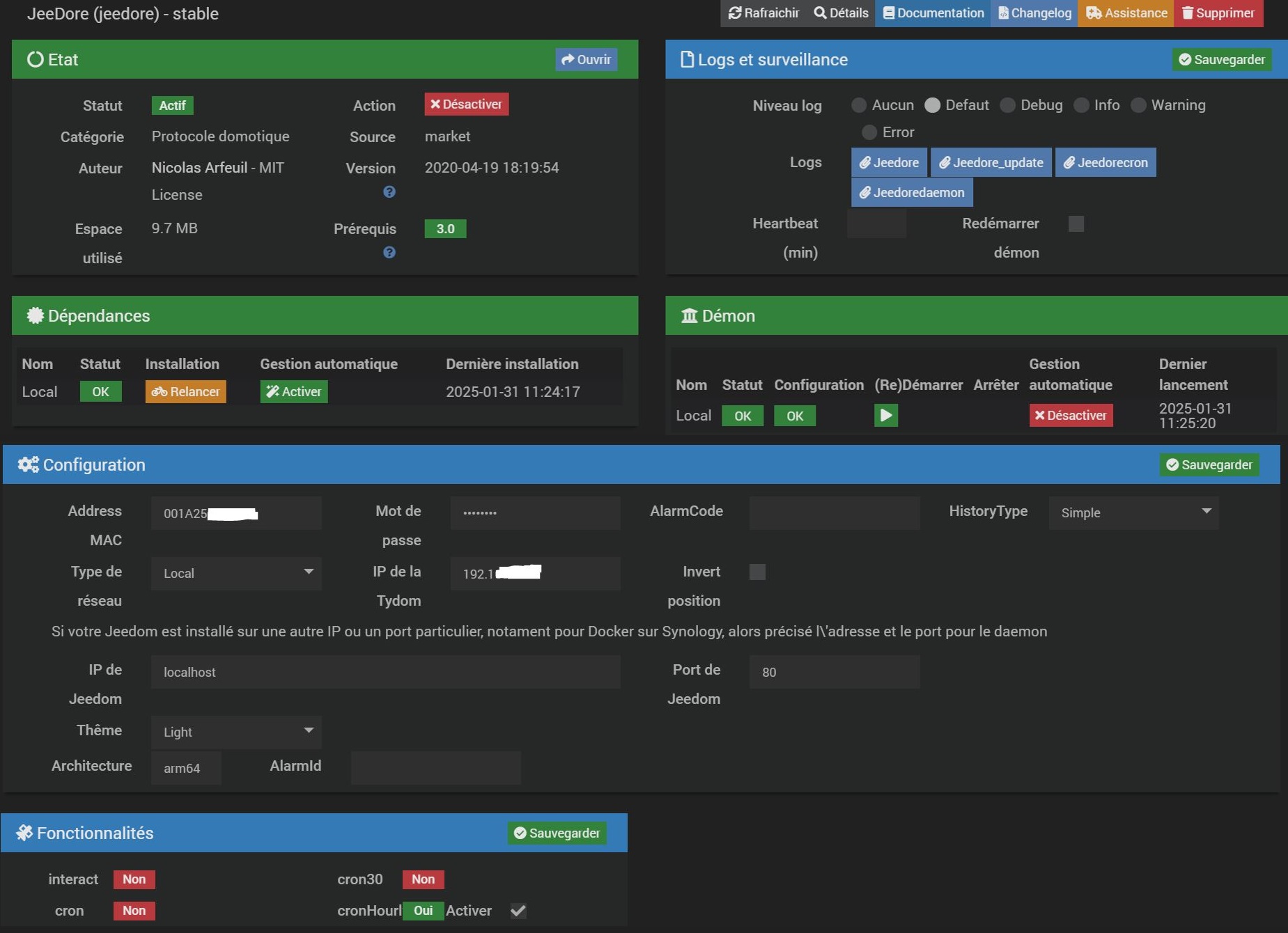Synchro impossible jeedore - Protocole domotique - Communauté Jeedom