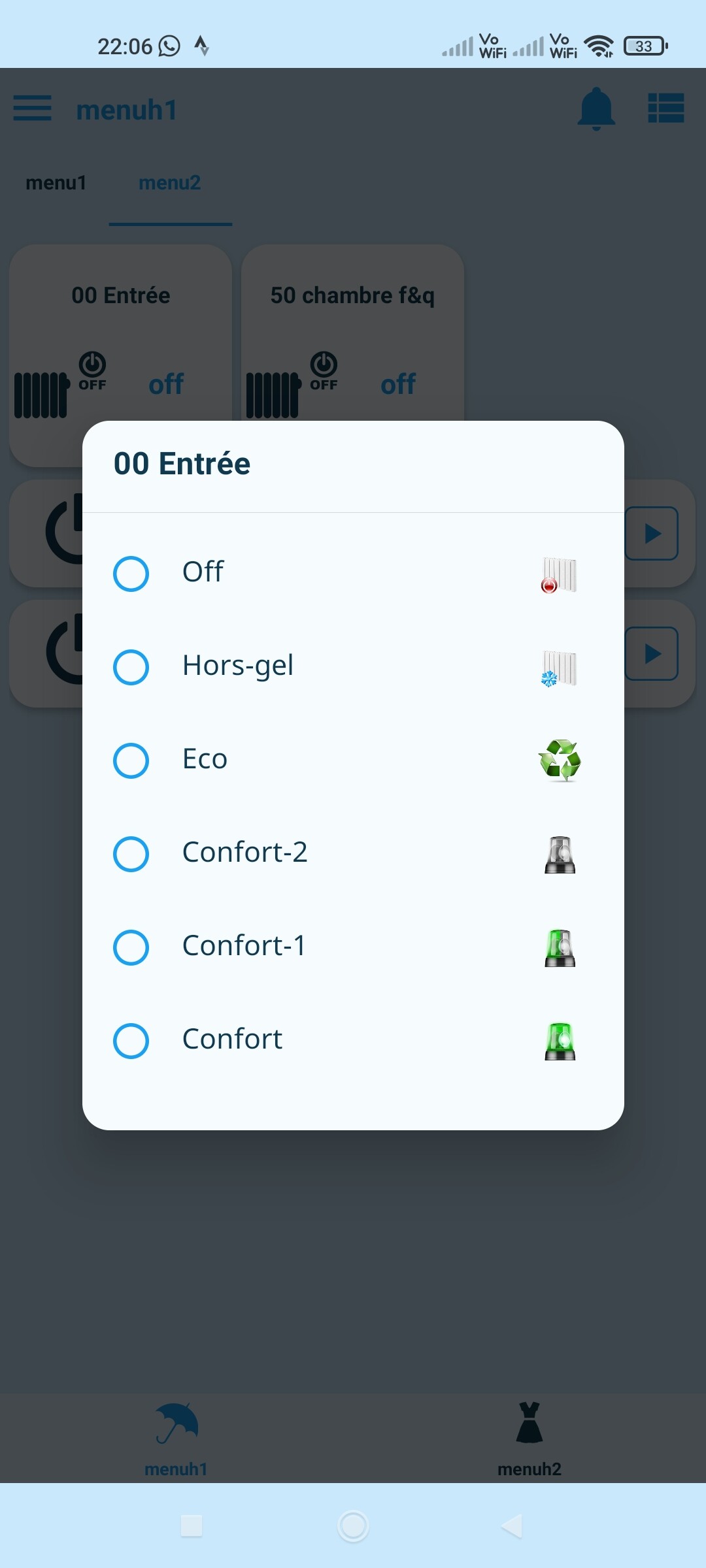 Creation fastidieuse de 14 widget JC "mode" identiques pour 14 equipements jeedom similaires ...