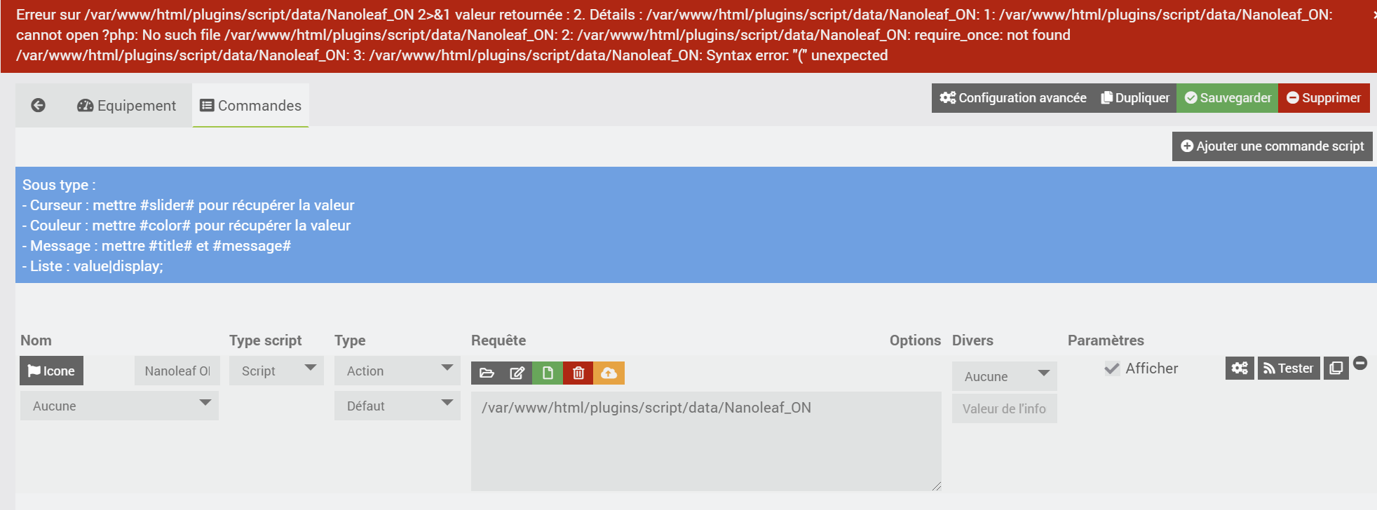 Aide script en php pour commande lampe NanoLeaf - Programmation - Communauté Jeedom