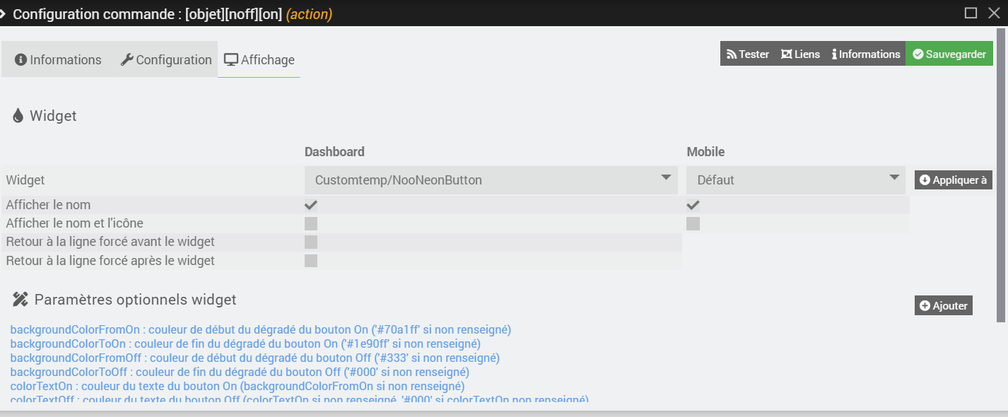 Widget nooNeonButton - Probléme affichage commande - Widgets ...